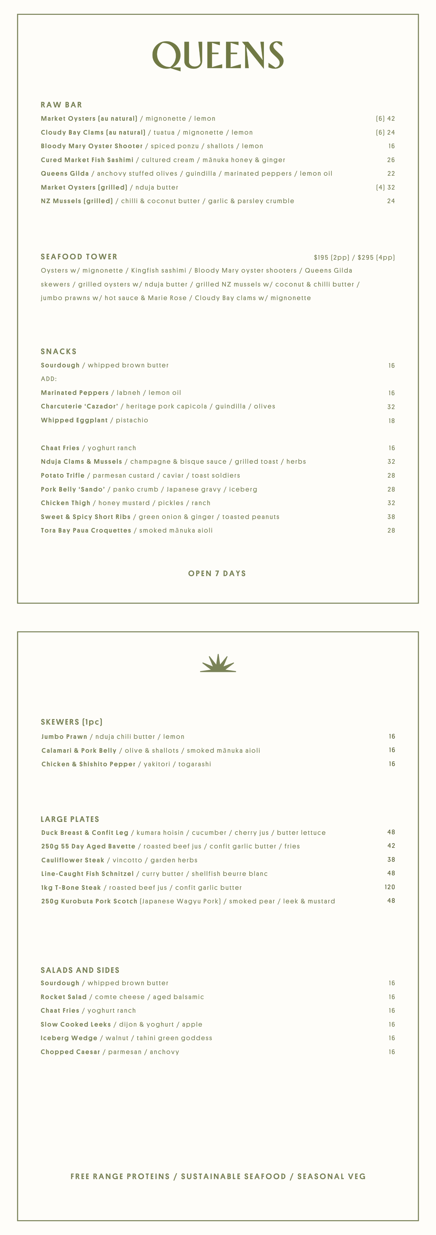 Menu - Queens Rooftop & Wineshop